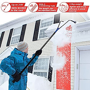 FIXM 6-21FT Roof Snow Rake with 19 inches Milling Cutter and 3 Inches Wheels, Durable Snow Roof Rake Snow Removal Tool with Slide for Pitched Roof and Shingle Roof