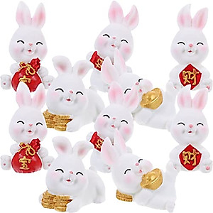 DECHOUS 10pcs Small Landscape Ornaments Zodiac Rabbit Figurine Zodiac Bunny Figurines Easter Bunny Figurines Car Dashboard Ornament Fairy Decor Rabbit Year Decors Animal Display Resin
