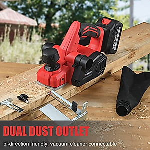 AOBEN Cordless Electric Hand Planer 21V, 16000Rpm 3-1/4-Inch Wood Planer, Li-ion Battery and Charger, Adjustable Planing Depth Power Planer for Woodworking Chamfer Home DIY