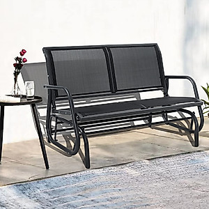 KROFEM Patio Outdoor Glider Bench, High Backrest and Breathable Mesh Fabric, Yard Porch Loveseat, Outside Rocking Swing Chair, Heavy Duty Metal, Clearance, Black