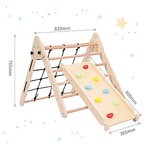 Bophy Toddler Indoor Gym Playset, 2-in-1 Wooden Climbing Toys, Triangle Folding Climbing for Climbing & Sliding for Boys and Girls,18M+