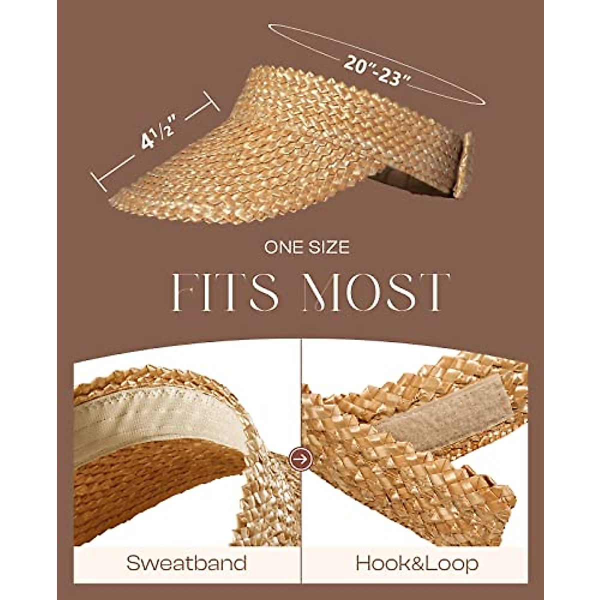 Visors for Women, Straw Sun Visors for Women Beach Hats for Women Packable Sun Hat Womens Visor Handmade Straw Hats for Women Khaki