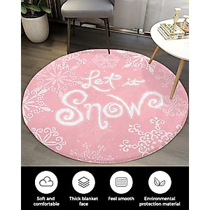 Pink Snowflake Fluffy Round Area Rug Carpets 3.3ft, Plush Shaggy Carpet Soft Circular Rugs, Non-Slip Fuzzy Accent Floor Mat for Living Room Bedroom Nursery Decor Merry Christmas Fantasy Winter Holiday