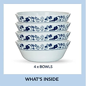 Corelle Everyday Expressions 4-Pc Soup/Cereal Bowls Set, Service for 4, Durable and Eco-Friendly 18-Oz Bowls, Higher Rim Glass , Microwave and Dishwasher Safe, Rutherford