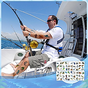 20 Sheets(120PCS) Gone Fishing Fish Temporary Tattoos Gone Fishing Party Favor for Birthday Party Supplies Fishing Party Decorations, Fathers Day, Retirement, Baby Shower for Kids Boys Adults