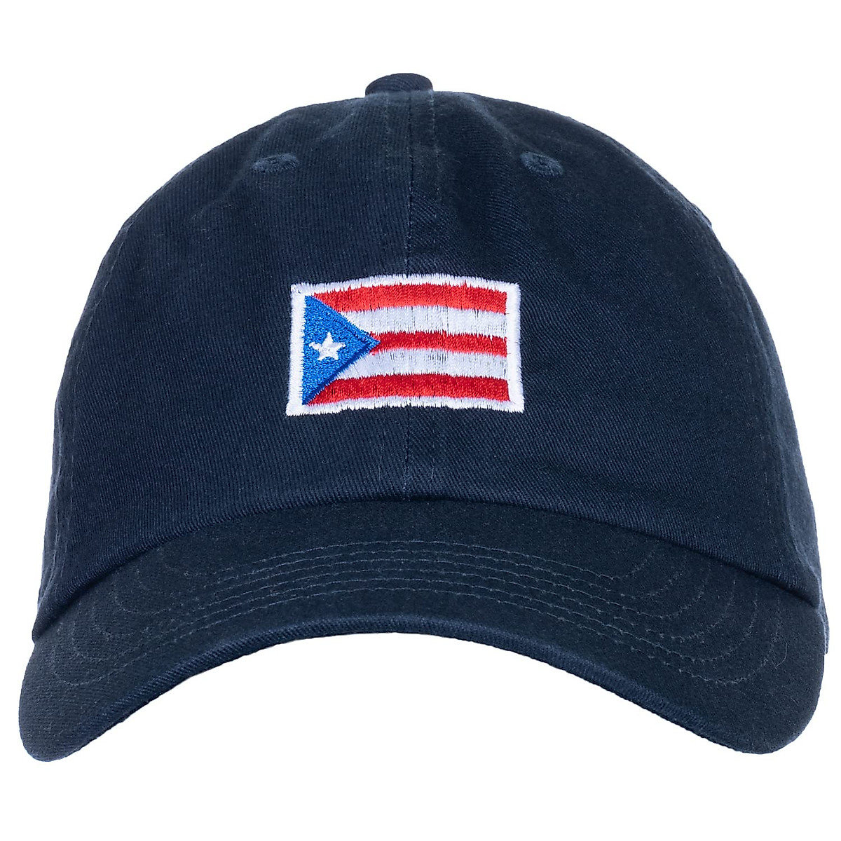 Ann Arbor T-shirt Co. Puerto Rican Flag Hat - Boricua Rico Pride Low Profile Baseball Dad Hat for Men & Women - (Navy Blue)