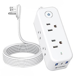 TROND Ultra Thin Flat Extension Cord 10 ft, Flat Plug Power Strip Surge Protector, 6 Wide Space Outlets 3 USB Ports(1 USB C), 3 Side Outlet Extender, Desk Charging Station Compact for Travel Home Dorm