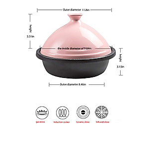 Enameled Cast Iron Tagine Moroccan with Silicone Gloves 2.7 Quart with Enamel Lid Pot Slow Cooker Tagine Pot Non-Stick Pot Without Lead Cooking Healthy Food (Green)