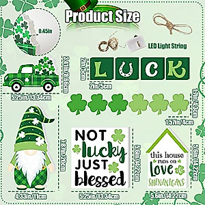 St Patricks Day Tiered Tray Decorations Set - St Patricks Day Shamrock Wooden Signs with Green String Lights for Spring Irish Saint Patricks Day Home Table Decorations