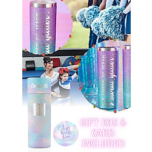 Onebttl Cheerleader Glitter Tumbler Gifts For Girls - 20oz/590ml Stainless Steel Insulated Tumbler with Straw, Lid - Gift for Cheerleading, Coach or Cheer Squad - Sweat, Glitter Purple Blue