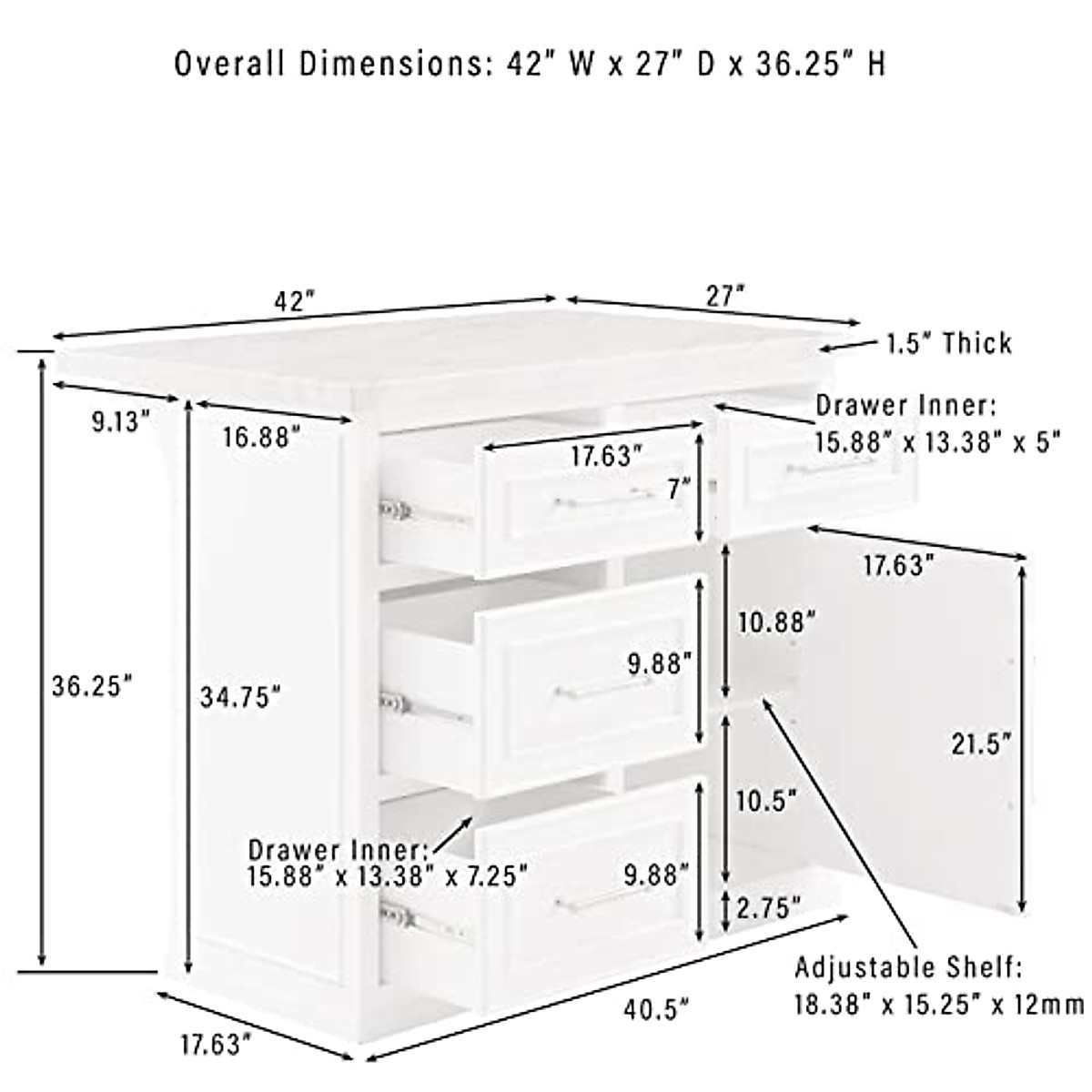 Crosley Furniture Cutler Kitchen Island with Faux Marble Top, White