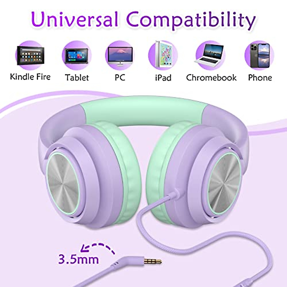 Kids Headphones with Microphone, Wired Headsets for Children Teens Boys Girls with 85dB/94dB Volume Limit, Foldable Adjustable for School, Travel, 3.5mm Audio Jack for iPad, Tablet, PC, Chromebook
