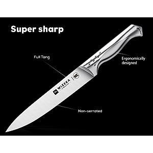 WIZEKA Turkey Carving Knife Set 2-Piece, 8-inch Carving Knife and Fork Set, Ultra-Sharp German Stainless Steel Kitchen Knife for Meat, BBQ, Carving Set with Gift Box for Thanksgiving, Jaguar Series