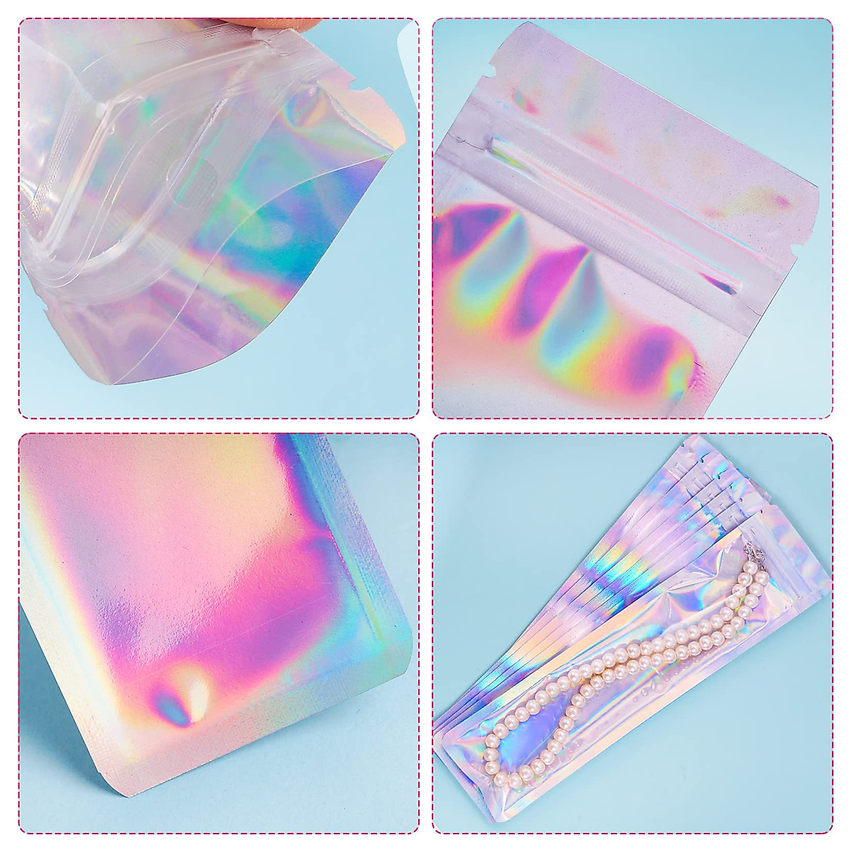 100 Pieces Resealable Smell Proof Bags, Flat Clear Food Storage Bags Pouch Aluminum Plastic Packaging Bags, Rainbow Color (2.4x9inch)