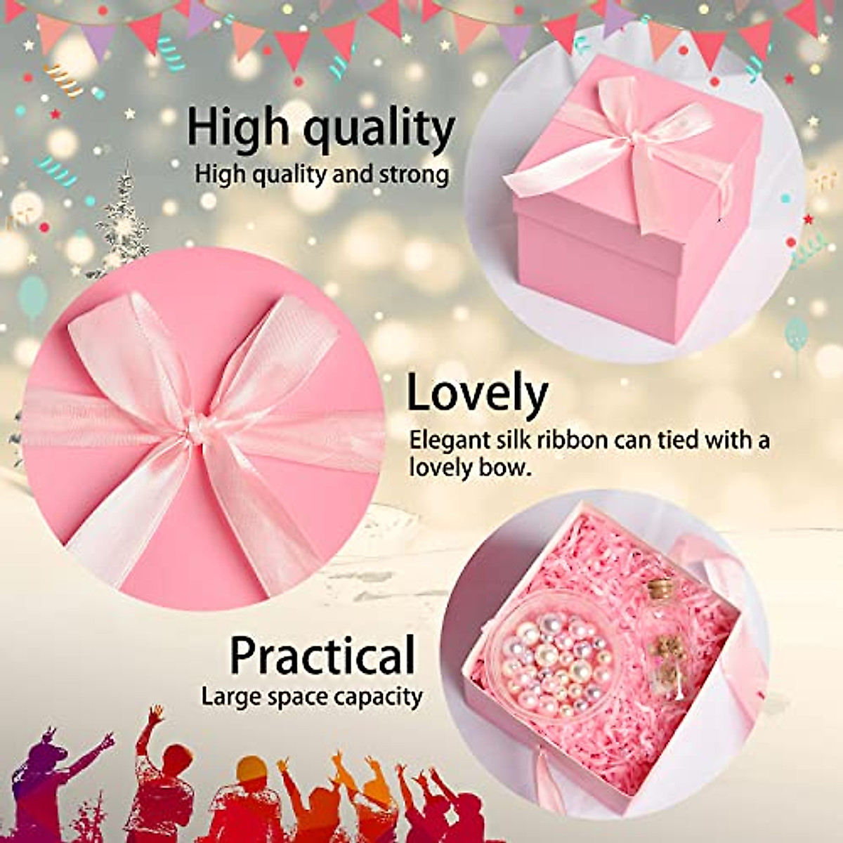 GP SUP 6”×6”×6”Pink Gift Boxes with Lids,12 Pcs Beautiful Squared Boxes with Ribbon Perfect for Weddings,Christmas, Birthday,Valentines Day
