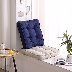 Tiita Chair Pads Cushions 18x18 Inch, Square Floor Pillows Pad for Patio Outdoor Furniture, Kitchen Dining Chairs with Ties Set of 2, Navy Blue