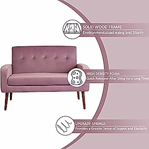 Sepnine 50" Modern Linen/Velvet Fabric Loveseat Sofa,Office Couch for Small Space, Living Room Soft Futon,Small Love Seats Couch for Bedroom (Velvet-DarkPink)