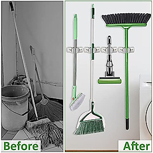 Broom and Mop Holder Wall Mount Heavy Duty Stainless Steel Broom Holder Wall Mounted Broom Organizer Home Garden Garage Storage Rack (4PCS-1Rack)