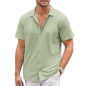COOFANDY Mens Shirt Button Down Wrinkle Free Casual Stretch Dress, Light Green, Large, Short Sleeve