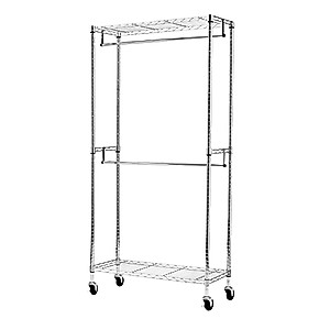 Amazon Basics Adjustable, Double Hanging Rod Garment Rolling Closet Organizer Rack - Chrome, 72 inches