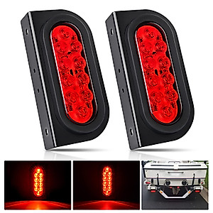 Nilight 6Inch Oval Trailer Tail Light with flush Mount Grommets Plugs w/Mounting Brackets 2PCS Red Waterproof Stop Brake Turn Trailer Lights for RV Truck, 2 Years Warranty