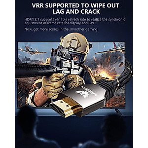 HDMI 2.1 Cable, Ultra High Speed 48Gbps 8K HDMI Cable 8ft, ARISEN 4K120 8K@60Hz Heavy Duty Braided HDMI Cord eARC HDR10 Compatible with RTX 3090 3080 PS5 4K TV Xbox Series X UHD TV Laptop