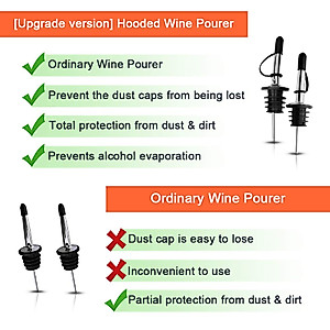 24 Pack Liquor Bottle Pourers, BALTRE Stainless Steel Olive Oil Dispenser Spout, with Siamese Rubber Dust Caps bottle pourers for alcohol, Bottle Pourers Suitable for About 3/4" Bottle Mouth