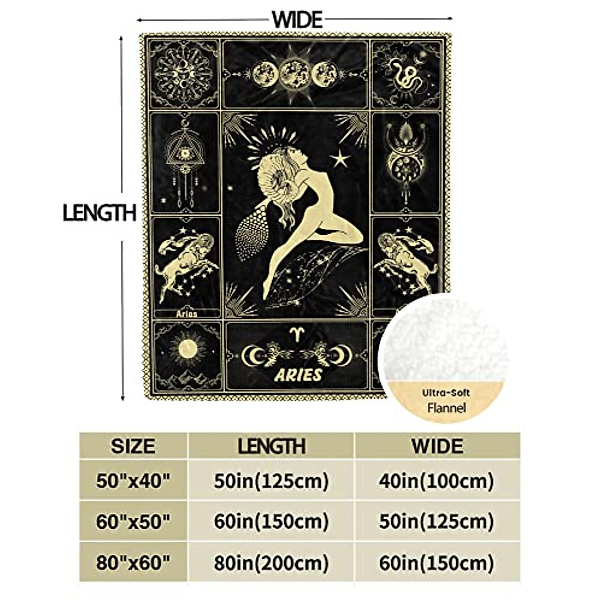 Aries Blanket 12 Horoscope Astrology Bed Blankets Soft Cozy Personalized Flannel Throw Blankets 60"X50"
