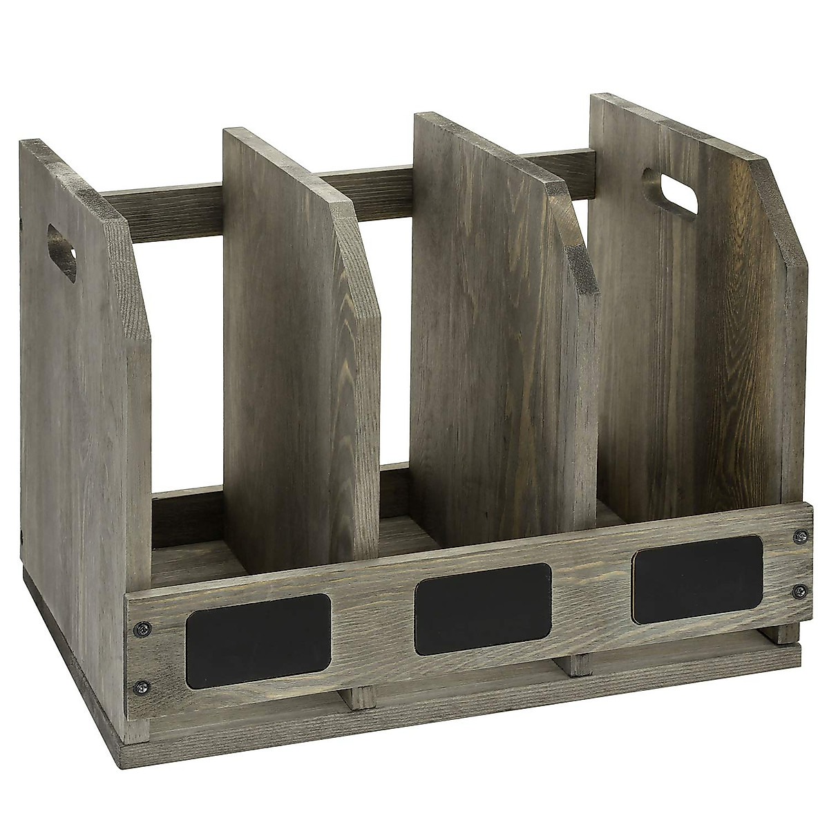 MyGift Vintage Gray Solid Wood Office Desktop Document Organizer, Desk File Folder and Binder Rack with 3-Compartments and Chalkboard Labels