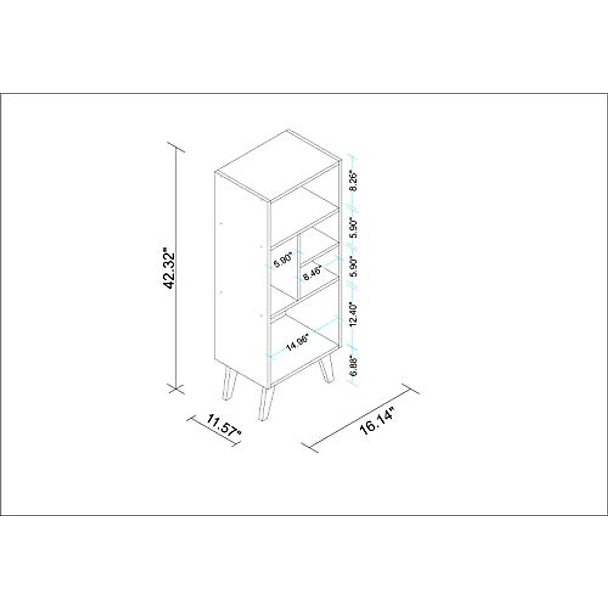 Manhattan Comfort Warren Modern Home Office 5 Shelves Mid-High Bookcase 2.0, Med, White