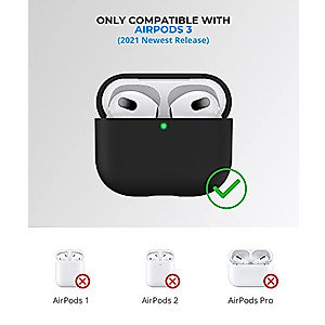 Homstect Compatible with Airpods 3 Case, Triple-Layer Protective Silicone Case for AirPods 3rd Generation (2021 Released) Charging Case Cover, Shockproof and Skin-Friendly, Front LED Visible-Black
