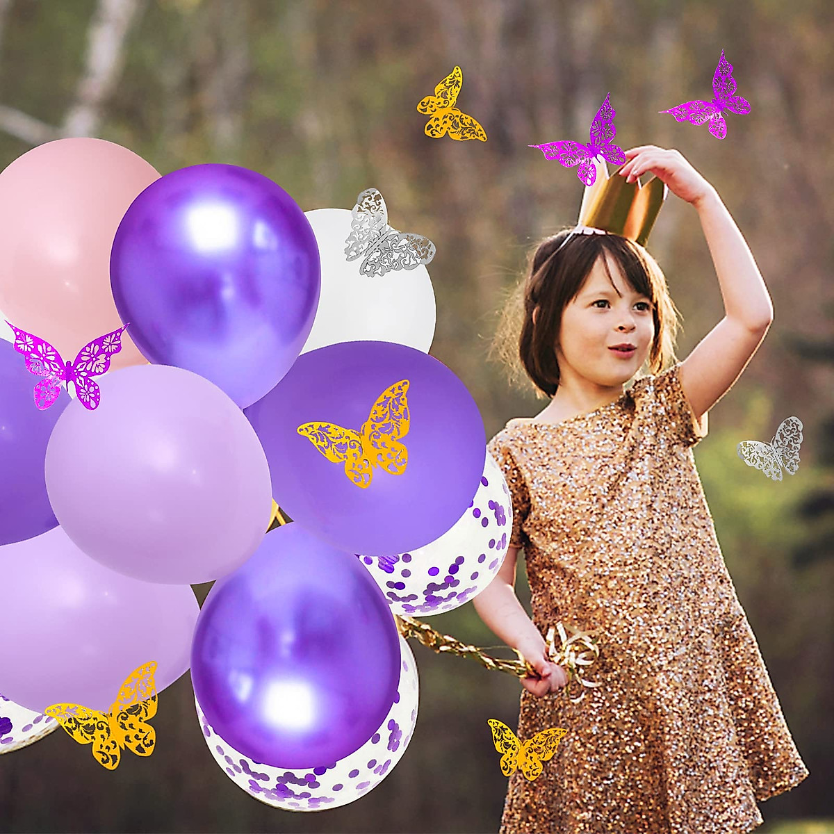 150pcs Butterfly Birthday Party Decorations for Girl-Purple Pink Balloons Garland Kit Butterfly Tablecloth 36pcs Butterfly Stickers for Baby Shower Decorations for Girl Birthday Party Supplies Decor.