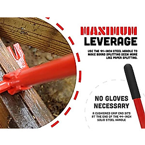 Deck Demon Wrecking Bar - 44 Inch Steel Deck Board Remover Tool - Save Time Removing Old Boards and Breaking Pallets - Heavy Duty, Non-Slip Handle with Dual Claw Head Nail Puller - Red, DD-201