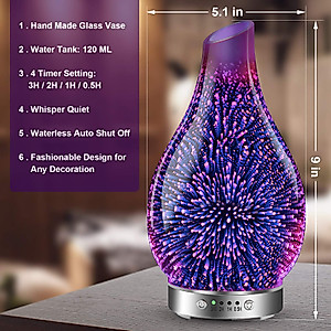 MAXWINER Essential Oil Diffusers Ultrasonic 3D Glass Aromatherapy Diffuser, Auto Shut-Off, Timer Setting, 7 Colors LED Lights Changing for Home, Office, Spa 120ml