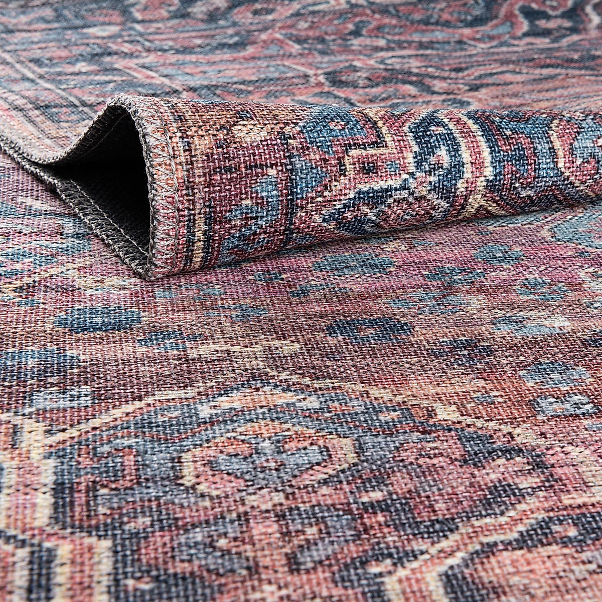 Rugs.com Maahru Collection Washable Rug – 2' x 3' Oval Rust Red Low-Pile Rug Perfect for Living Rooms, Large Dining Rooms, Open Floorplans