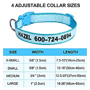 Wlitchi Personalized Reflective Dog Collars, Custom Glowing Luminous ID Collar Embroidered Name and Phone Number 4 Adjustable Sizes X-Small Small Medium Large for Boy and Girl Dogs (Fluorescent Glow)