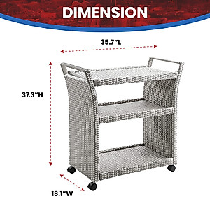 PayLessHere Outdoor PE Wicker Side Table Patio Coffee Table, Wicker Rattan Porch Coffee Table with Storage Shelf, Aluminum Frame, Gray