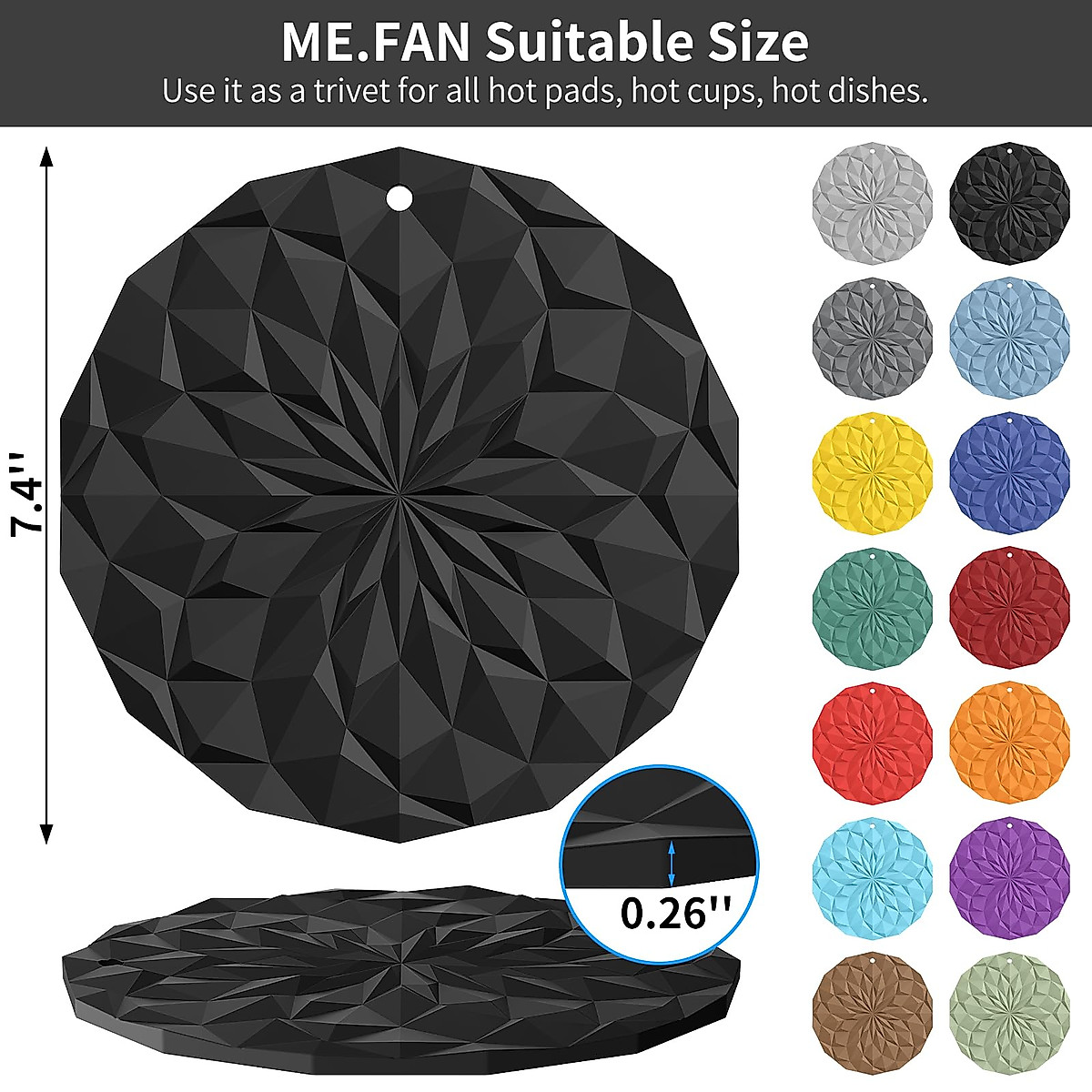 ME.FAN Silicone Trivet Mats - 4 Pack Pot Holders - 7.4'' Thickened Hot Pads for Hot pots, Pans and Dishes, Heat Resistant Silicone Trivet for Table and Counter Top Desert Sage