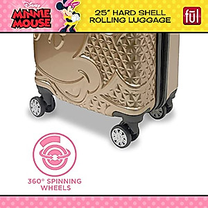 FUL Disney Minnie Mouse 25 Inch Rolling Luggage, Textured Hardshell Suitcase with Wheels, Gold, (FCFL0061-270)