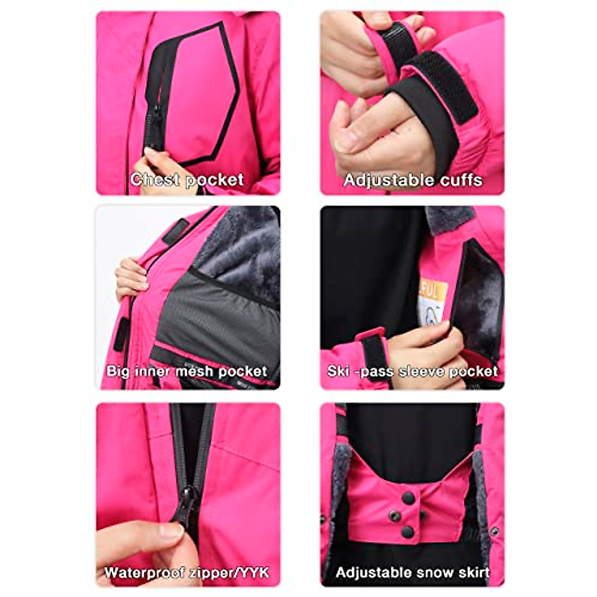 WULFUL Women’s Waterproof Snow Ski Jacket Mountain Windproof Winter Coat with Detachable Hood