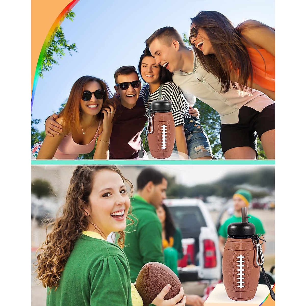 Jasswevo Collapsible Water Bottle for Boys Men 19oz 550ml Silicone Foldable Bpa Free Leakproof Sports Water Jugs for School Sports Travel with Flip Spout Xmas Birthday Gifts, Rugby Football Style