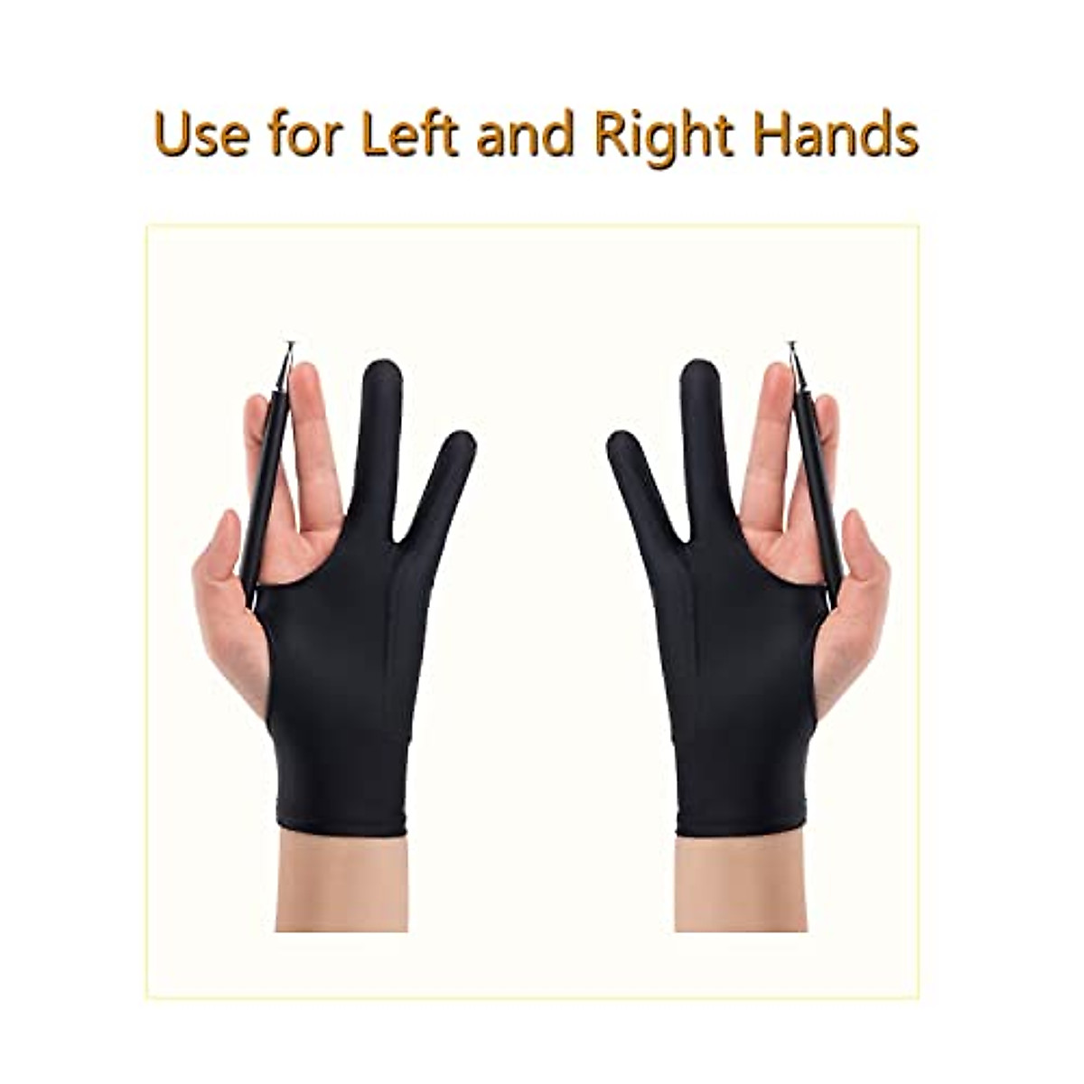 SPBMY Digital Drawing Glove 2 Pack,Two-Finger Artist Glove for Drawing Tablet, Paper Sketching, iPad, Art Glove Suitable for Left and Right Hand, Black