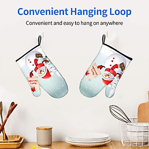 2 Piece Set Oven Mitts, Winter Snowman Cartoon Style Merry Christmas Baking Glove for Cooking BBQ