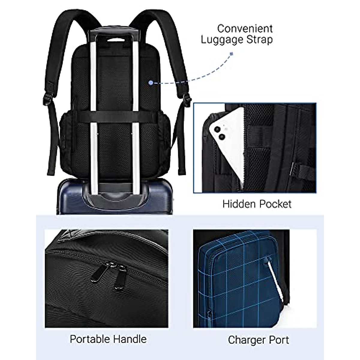 LIGHT FLIGHT Work Backpack Men, 17.3 Inch Business Smart Backpack, Water Resistant Laptop Backpack with USB Charging hole, Black