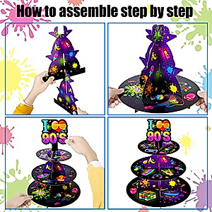 90s Party Decoration Back to The 90s Party Cupcake Stand 3-Tier Cake Cupcake Holder for 1990s Retro Theme Birthday Party Baby Shower Supplies