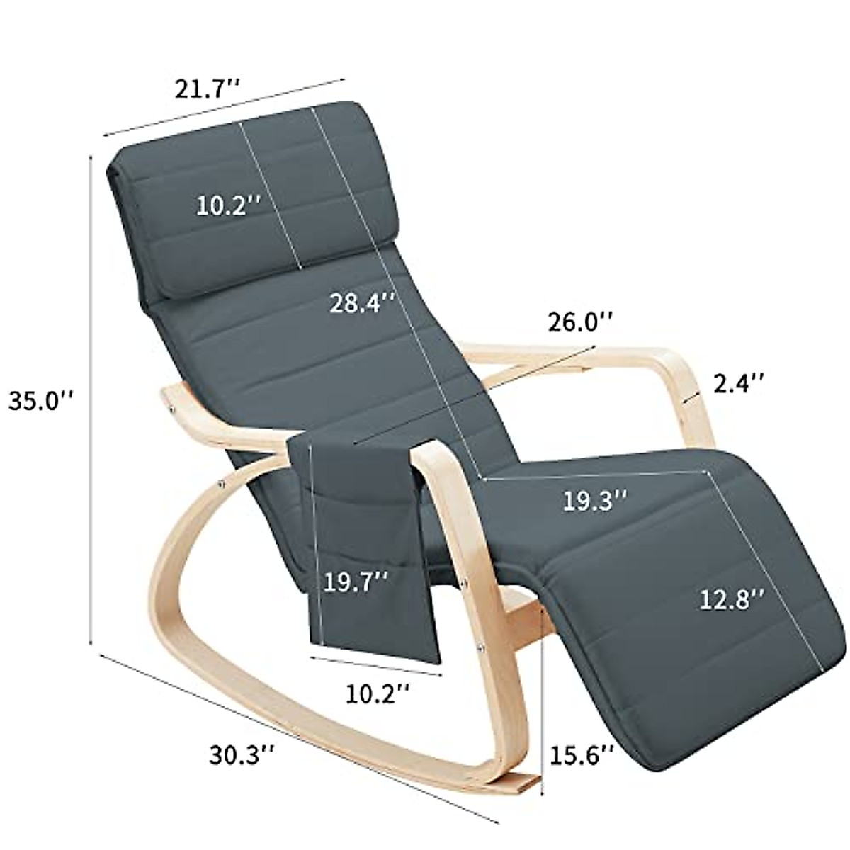 UPHYB Indoor Rocking Chair, Wooden Rocking Chair with Fabric Padded Seat,Wooden Based and Adjustable Footrest, Nursery Rocking Chairs for Living Room, Bedroom,Balcony, Nursery Room (Grayish Green)