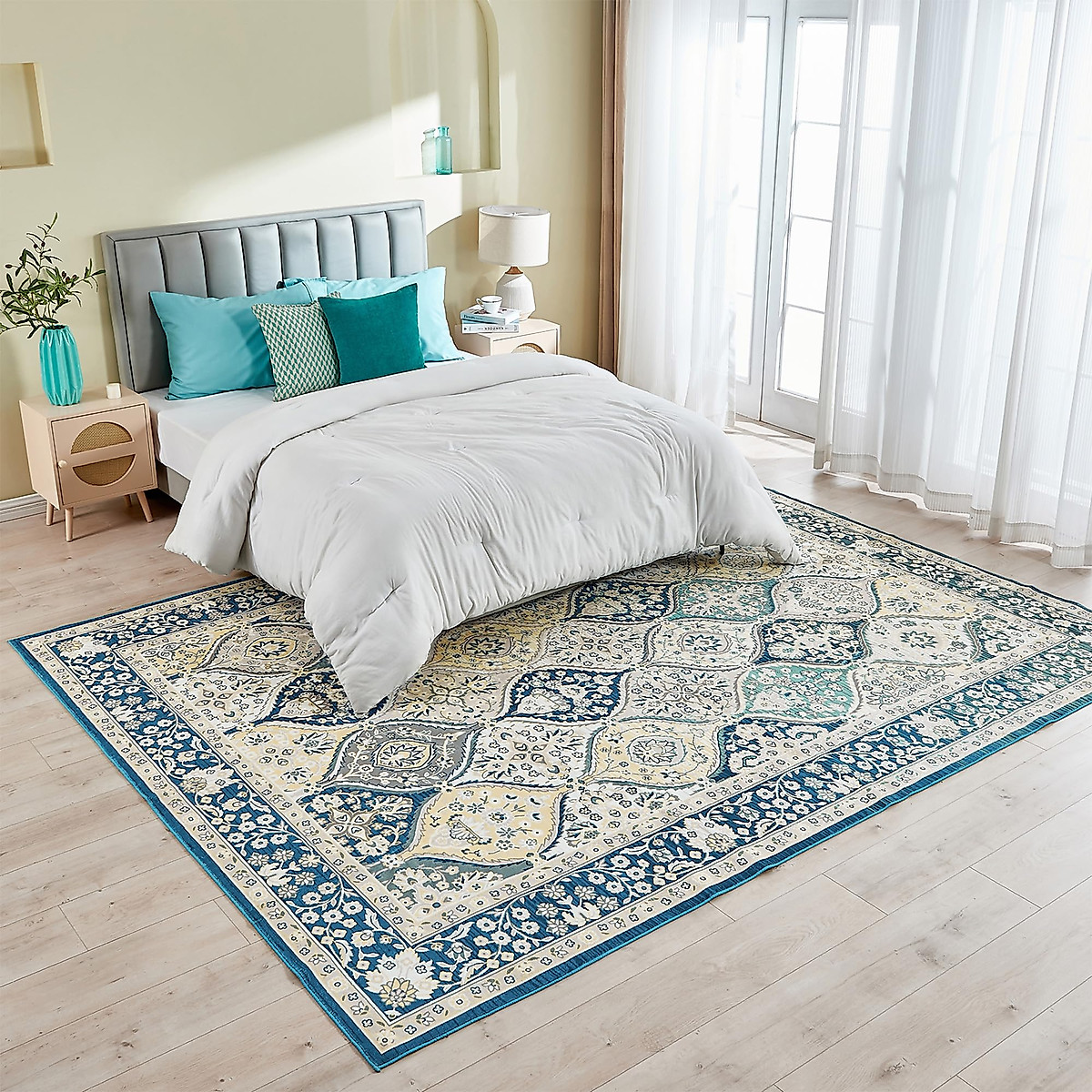 INGEROOM Area Rug 5x7 Machine Washable Area Rug Vintage Flodable Thin Large Area Rug with Non-Slip Backing for Living Room Bedroom, Bathroom, Kitchen 5x7 Area Rugs, Blue