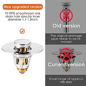Drifop Universal Bathroom Sink Stopper, Basin Pop-up Sink Drain Strainer, Bathroom Sink Plug with Stainless Steel Hair Catcher for 1.1-1.5 Inch Drain(1 PCS, Silver)