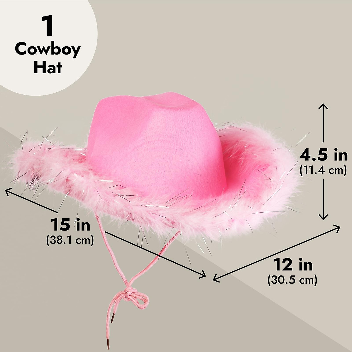 Juvolicious Cowboy Hats for Women and Men - Fluffy, Sparkly Pink Cowgirl Hat with Feathers for Costume, Dress Up Birthday, Party