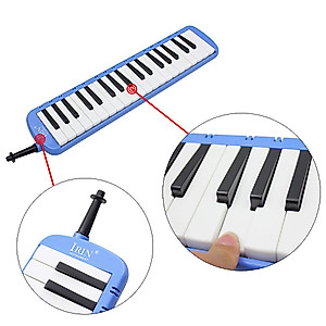 Key Mouth Piano Melodica ABS Keyboard Musical Accordions Instrument with Carrying Bag Strap Mouthpiece Portable Blowpipe & Blowpipe Student Class Harmonica with Bag Adults Gift (37 Keys, Blue)